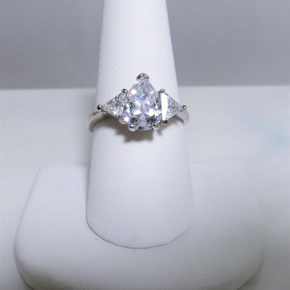 Jewelry | White Gold Plated Pear Shaped Cz W Trillion Accents ...